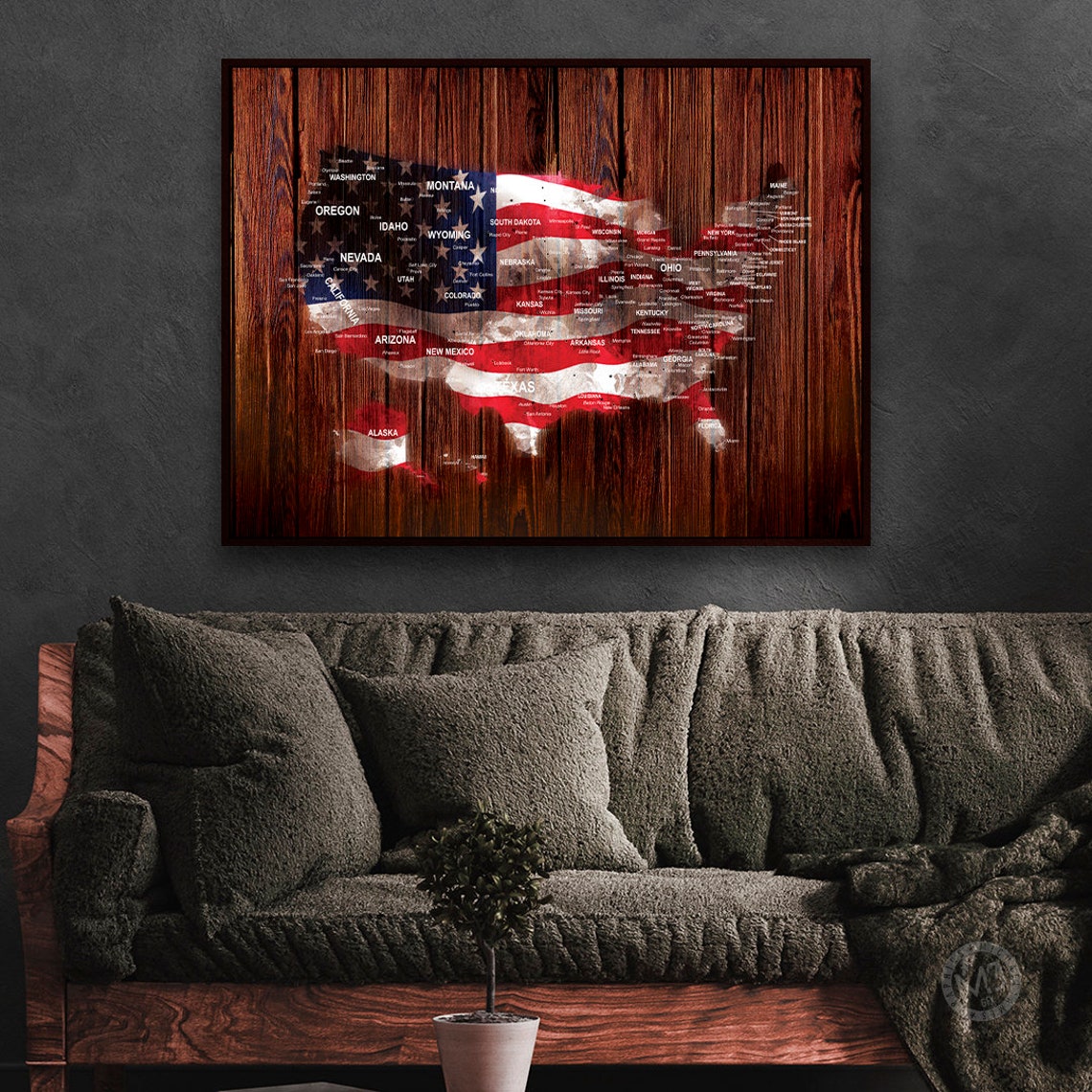 American Flag Theme Printable United States Map, Digital Download Map ...