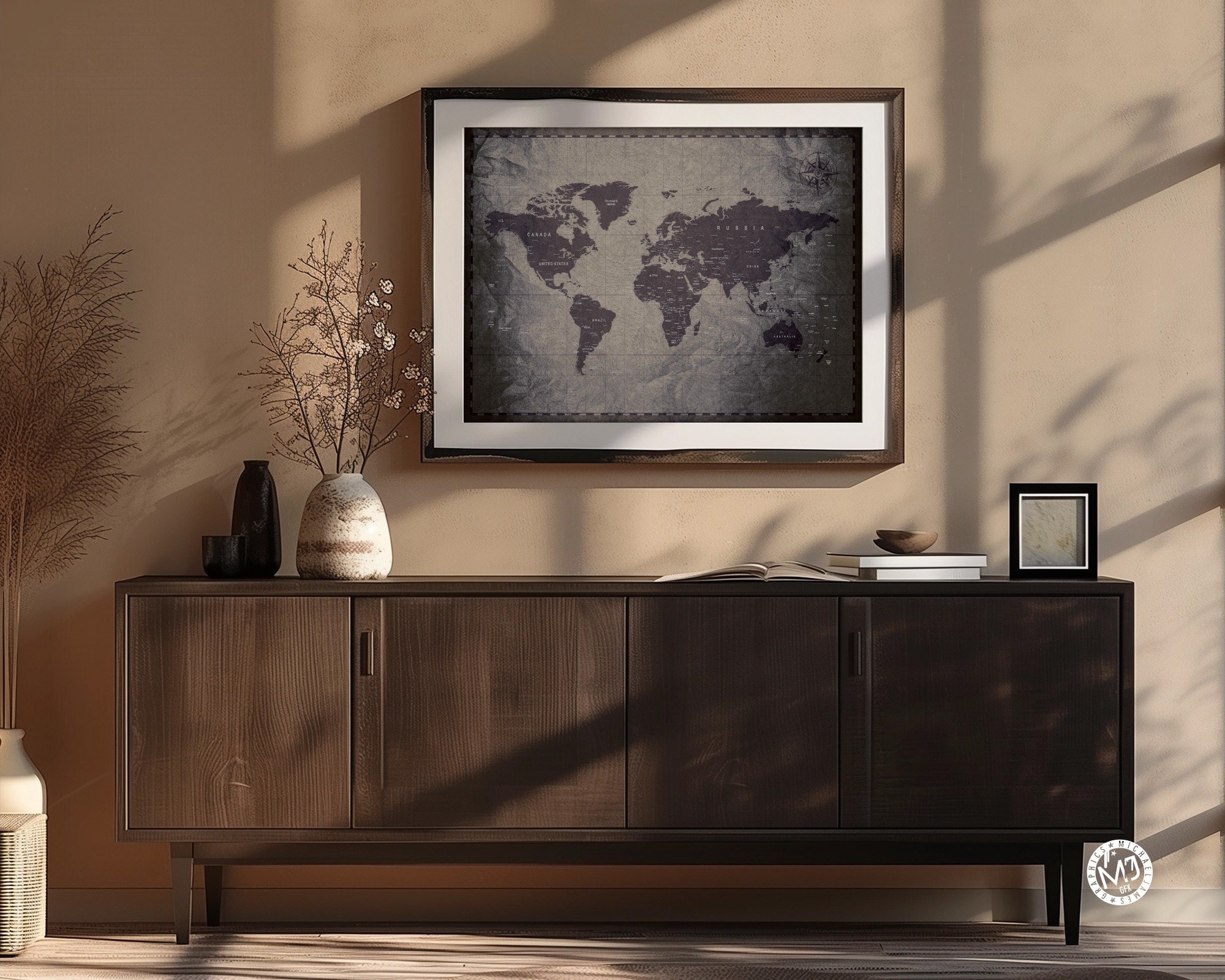 Distressed Paper Theme Printable World Map, Digital Download Map, World ...