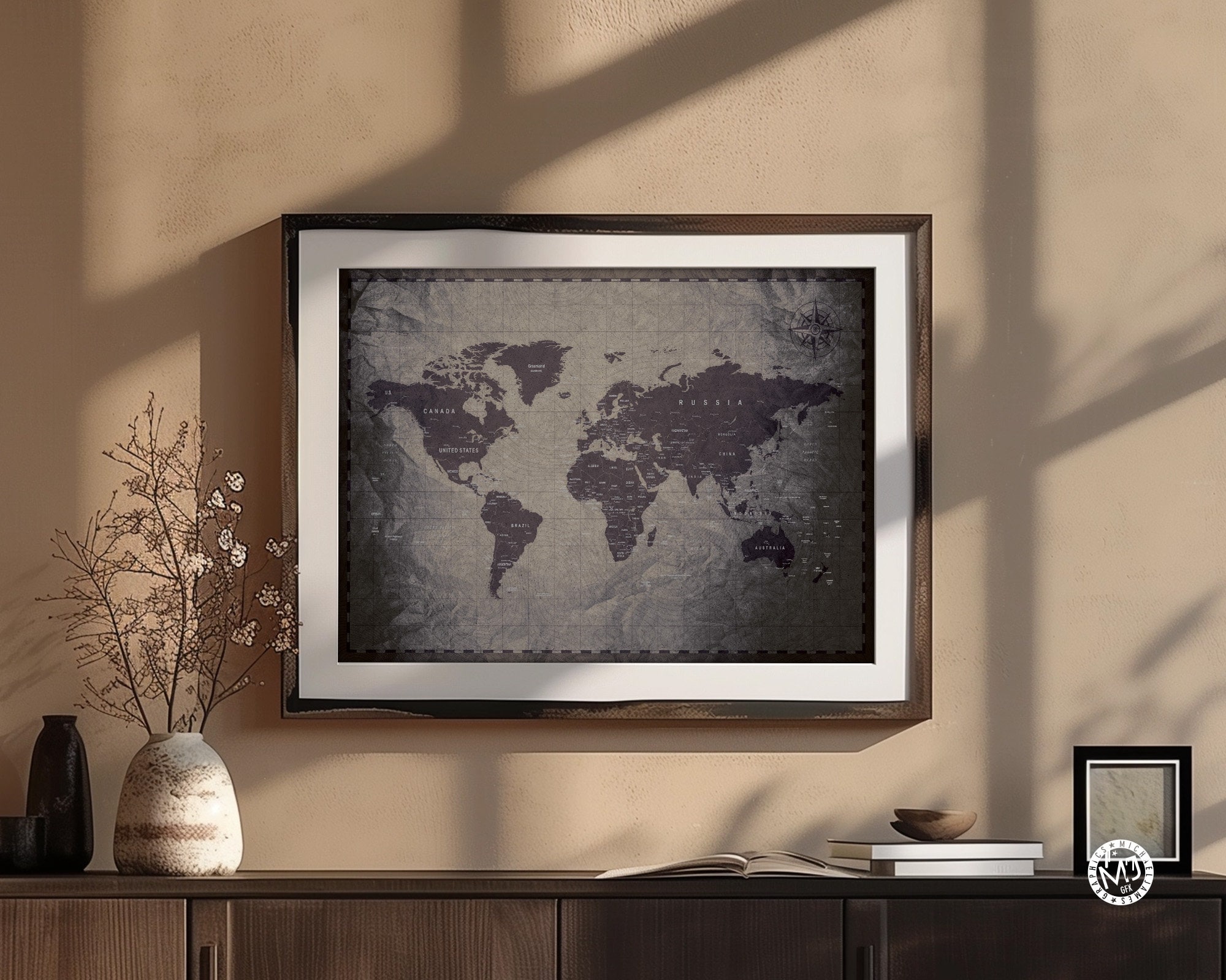 Distressed Paper Theme Printable World Map, Digital Download Map, World ...