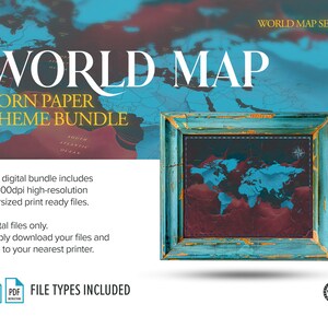 Torn Paper Theme Printable World Map, Digital Download Map, World Wall ...