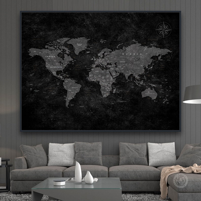 Chalkboard Stone Theme Printable World Map Digital Download - Etsy