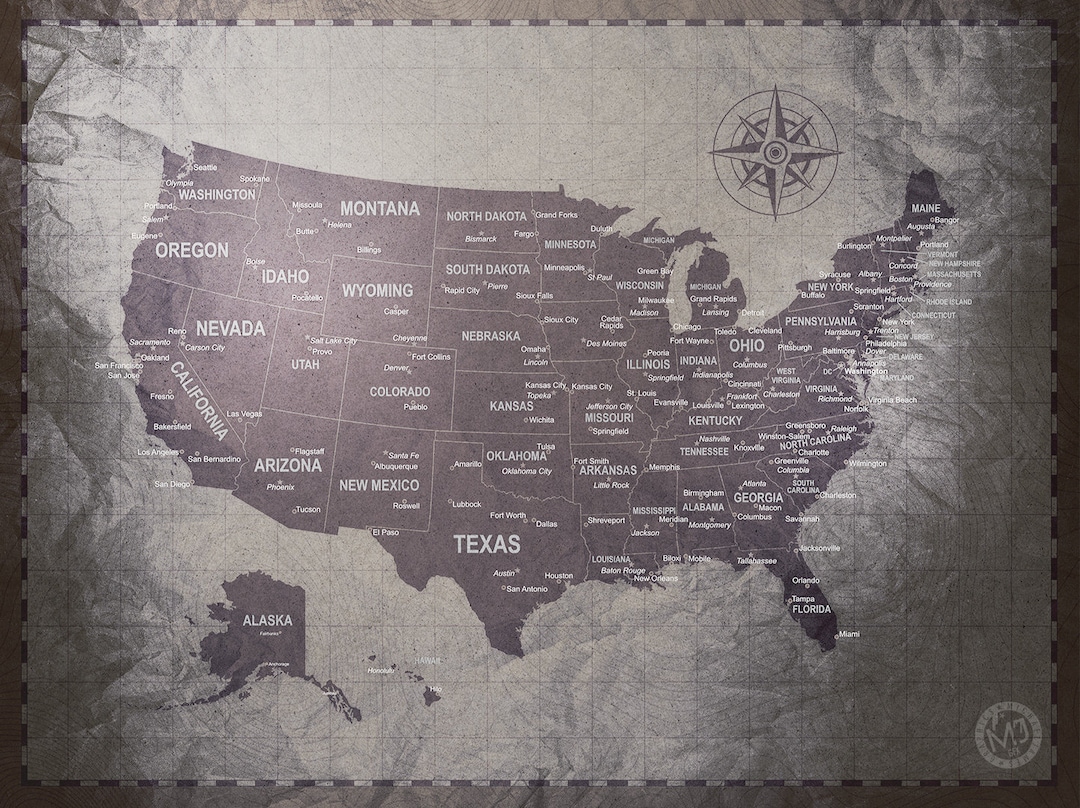 Distressed Paper Theme Printable United States Map, Digital Download ...