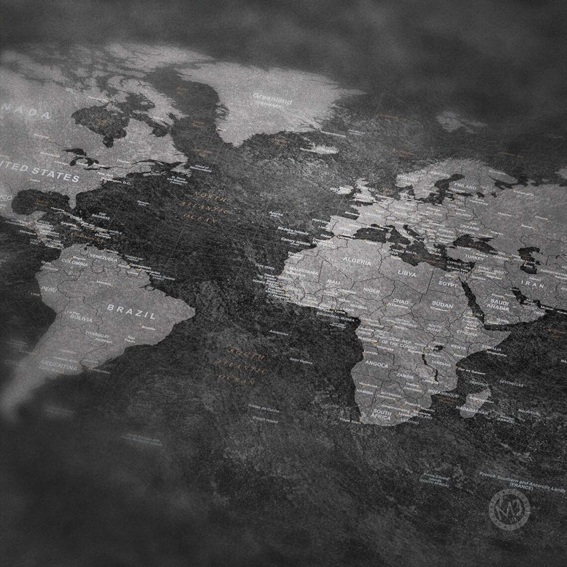 Chalkboard Stone Theme Printable World Map Digital Download - Etsy