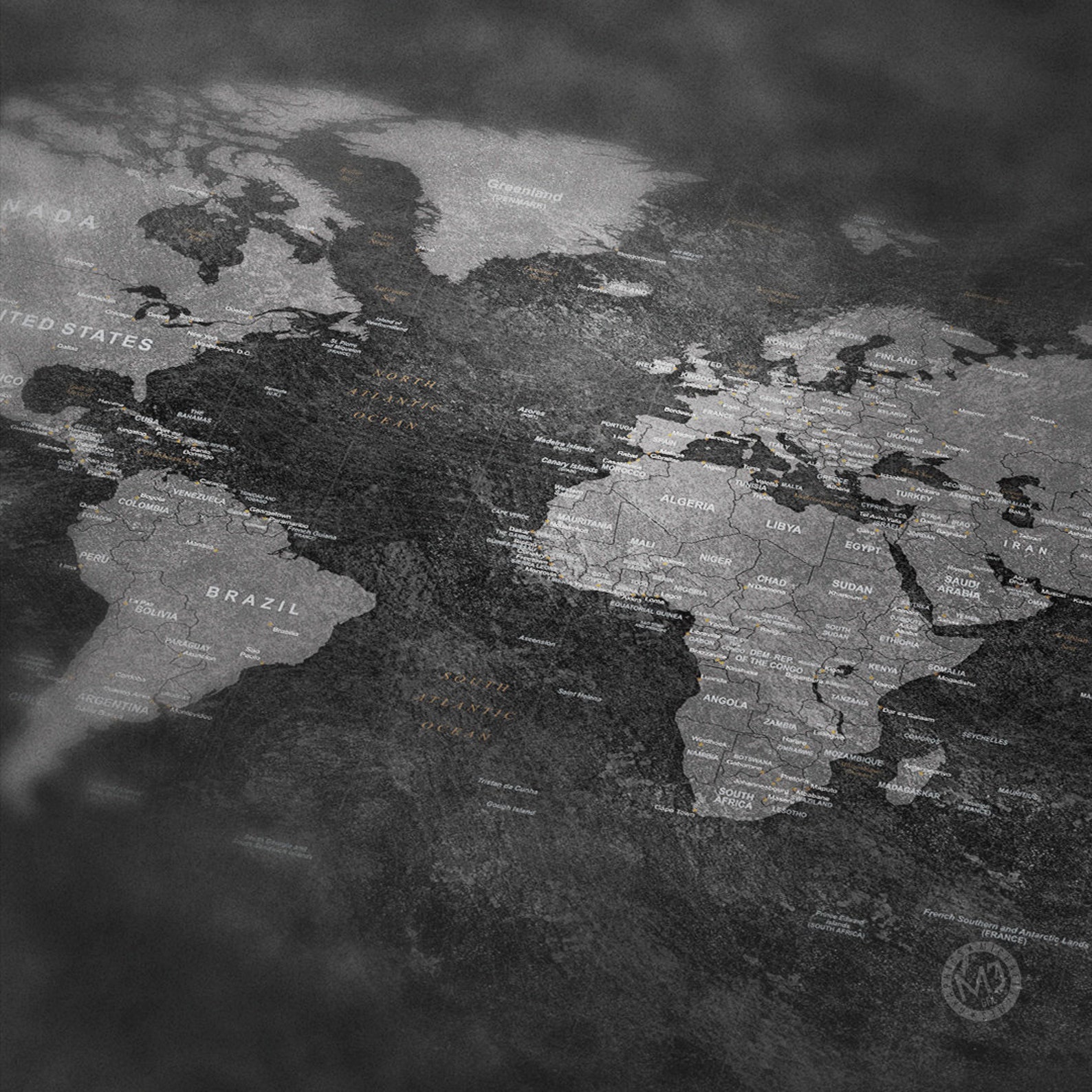 Chalkboard Stone Theme Printable World Map Digital Download - Etsy