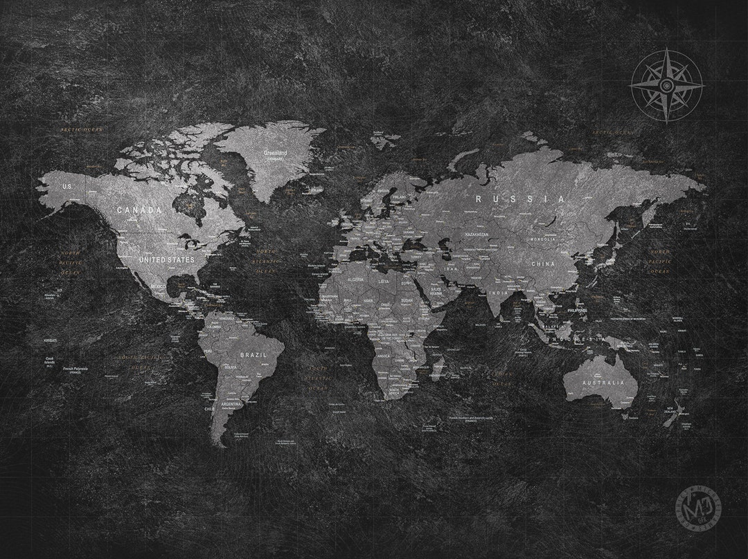 Chalkboard Stone Theme Printable World Map Digital Download - Etsy