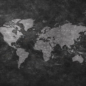 Chalkboard Stone Theme Printable World Map Digital Download - Etsy