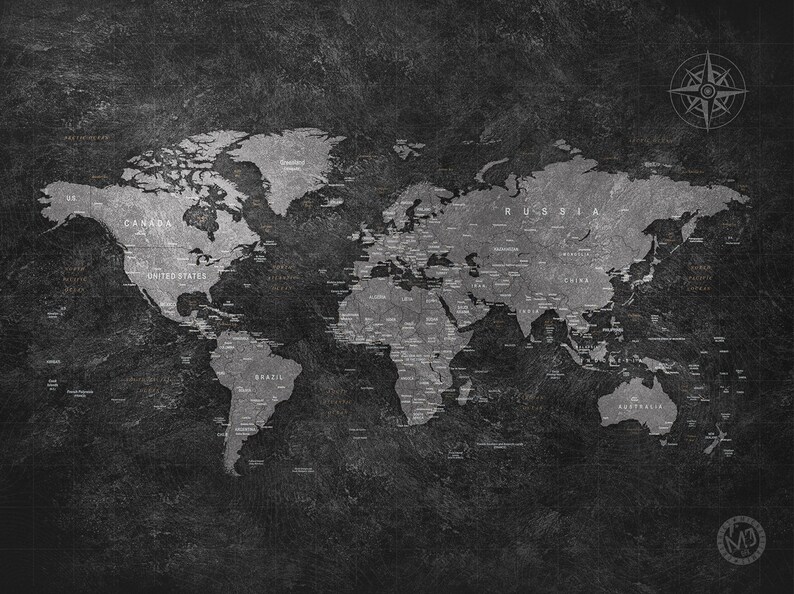 Chalkboard Stone Theme Printable World Map Digital Download - Etsy