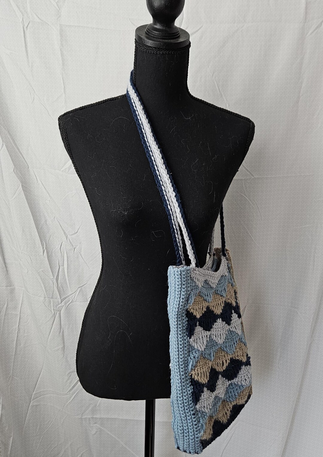 Crocheted Tote Bag With Long Shoulder Straps - Diamond Pattern - Etsy