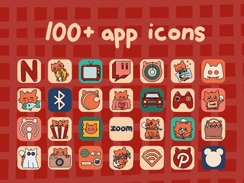 Hand Drawn Cat App Icons, Cute Digital App Download, App Icons, Widgets ...