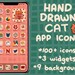 Hand Drawn Cat App Icons, Cute Digital App Download, App Icons, Widgets ...
