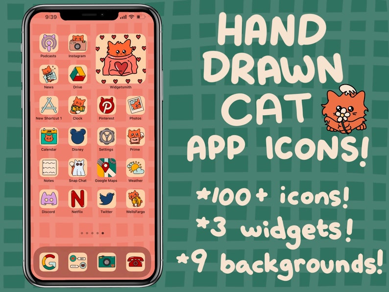 Hand Drawn Cat App Icons, Cute Digital App Download, App Icons, Widgets ...