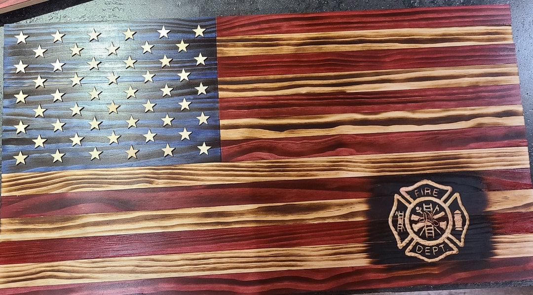 Plain Stained Wood USA Flag Square Design Optional Custom Engraving - Etsy