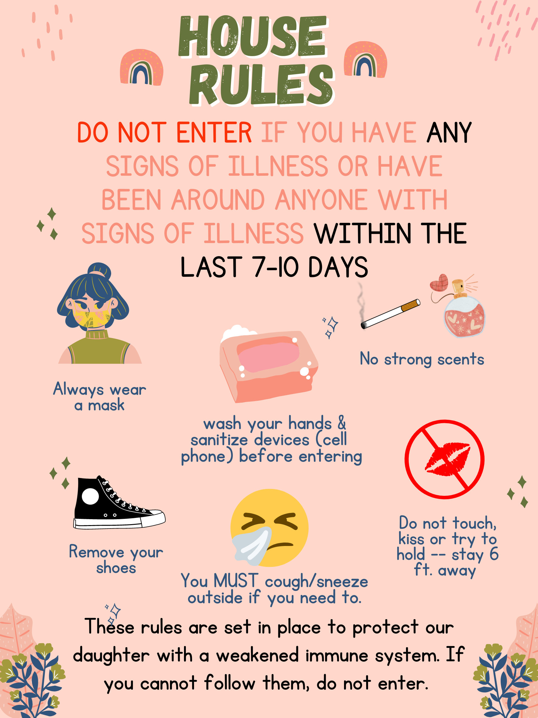 House Rules Sign Useful for Cold and Flu/rsv Season/bringing Home a ...