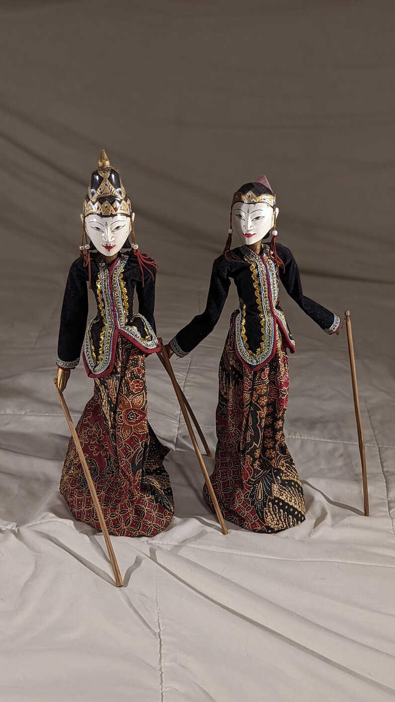 Handmade Wayang Golek Wooden Stick Puppets From Java Indonesia Set of 2 ...