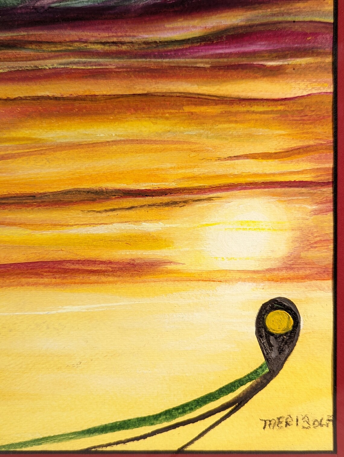 Abstract Sunset Drawing in Frame. Signed Original Pastel Artwork of ...