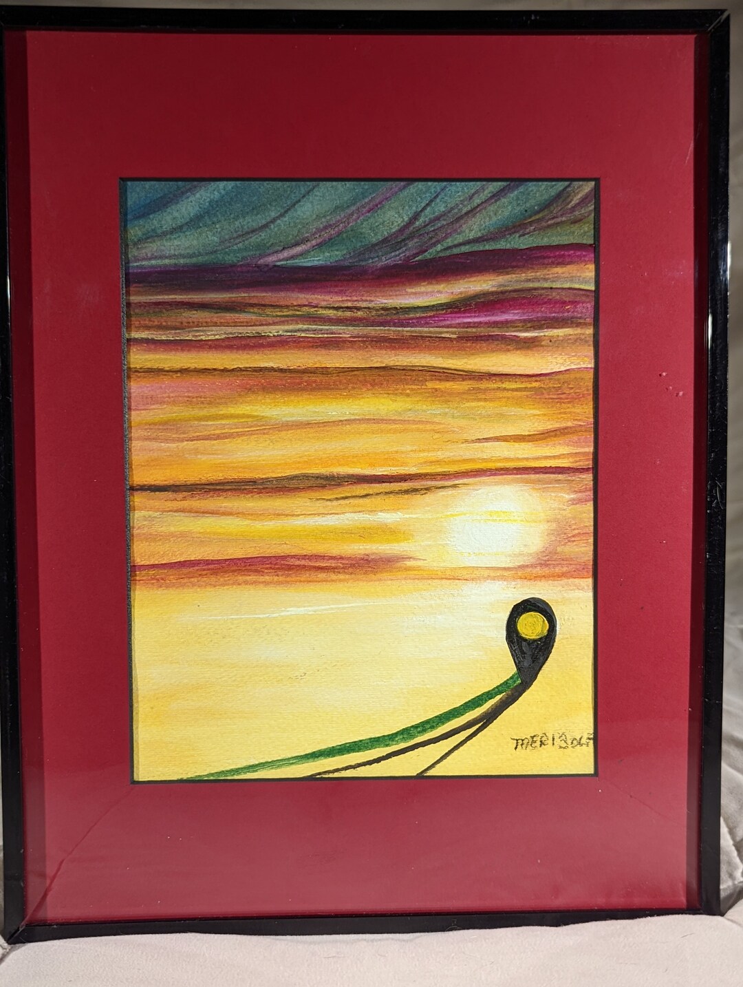 Abstract Sunset Drawing in Frame. Signed Original Pastel Artwork of ...