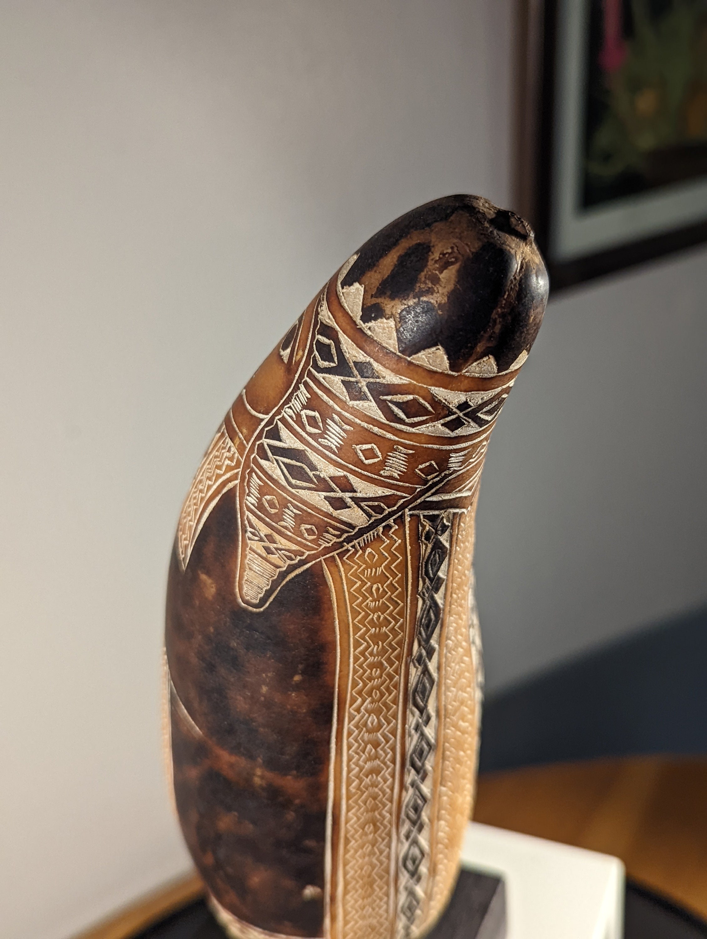 Peruvian Carved Gourd Art of Saxophone Player. Small Carving Statue ...