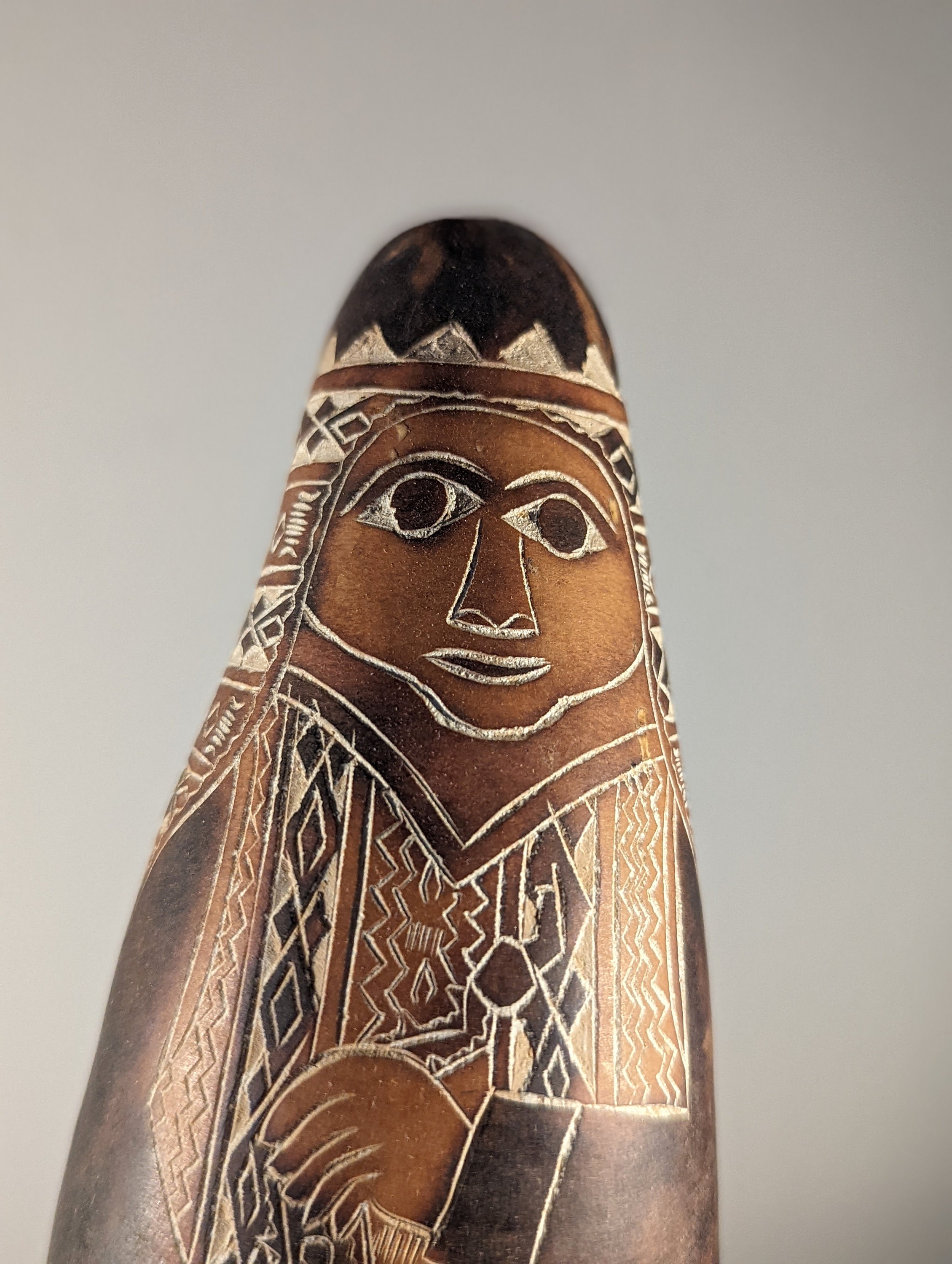 Peruvian Carved Gourd Art of Saxophone Player. Small Carving Statue ...