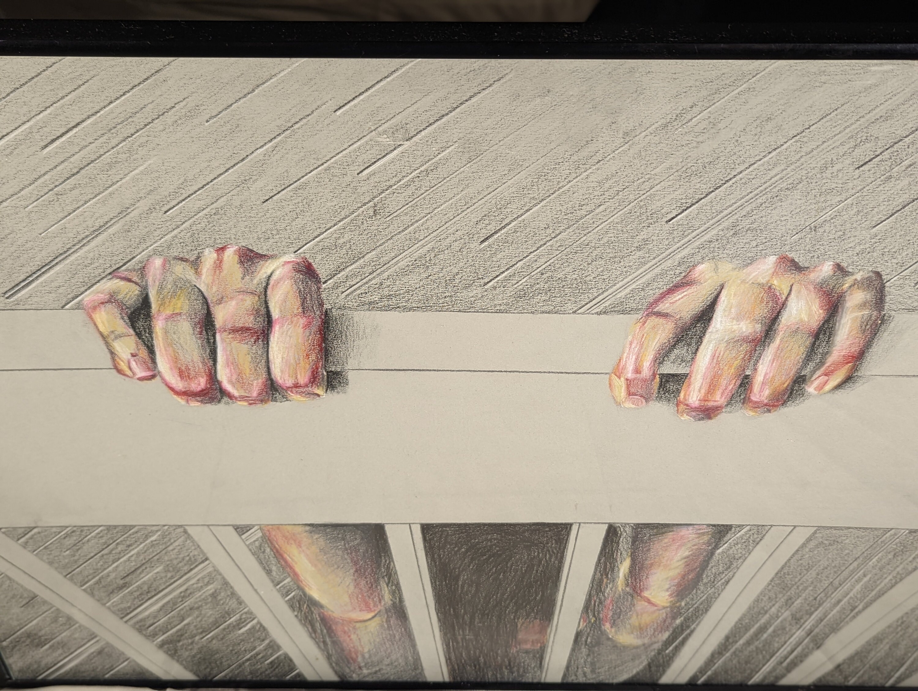 Large Framed Horror Themed Artwork. Detailed Colored Pencil Drawing of ...