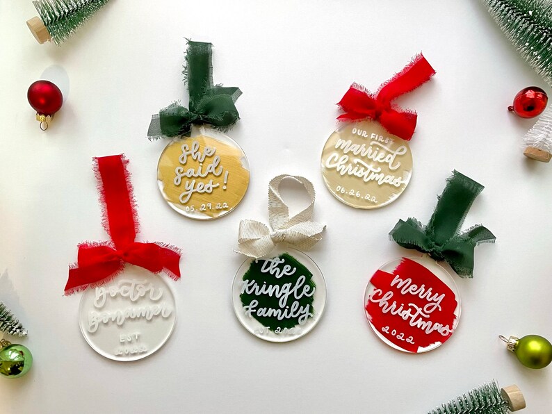 Painted Acrylic Ornament, Personalized Hand Lettered Ornament, Silk ...