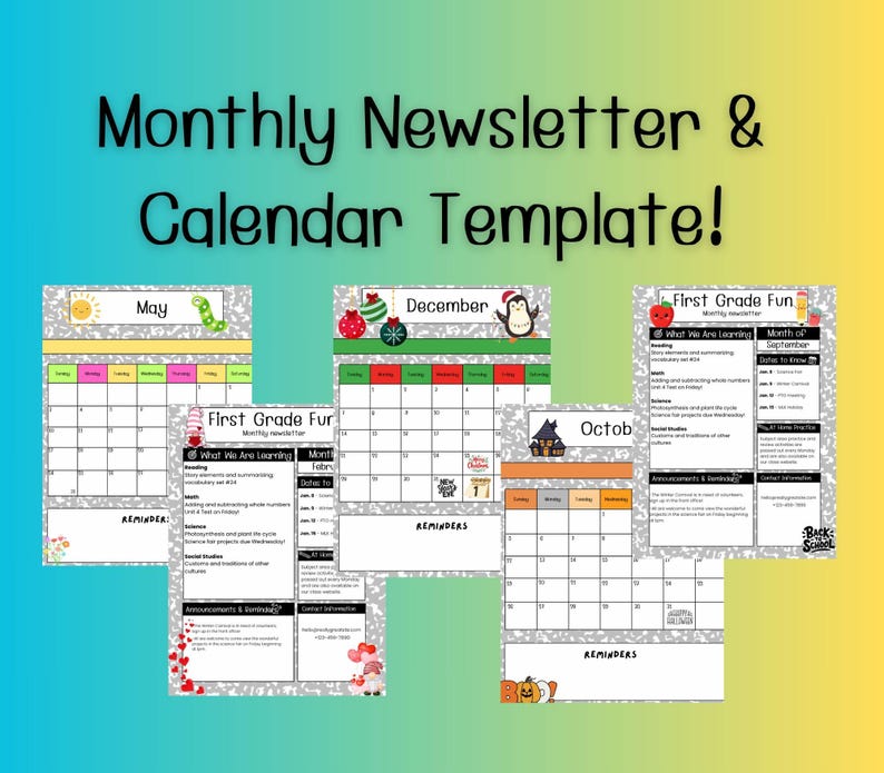 Editable Teacher Newsletter & Calendar Template | Canva | Monthly ...