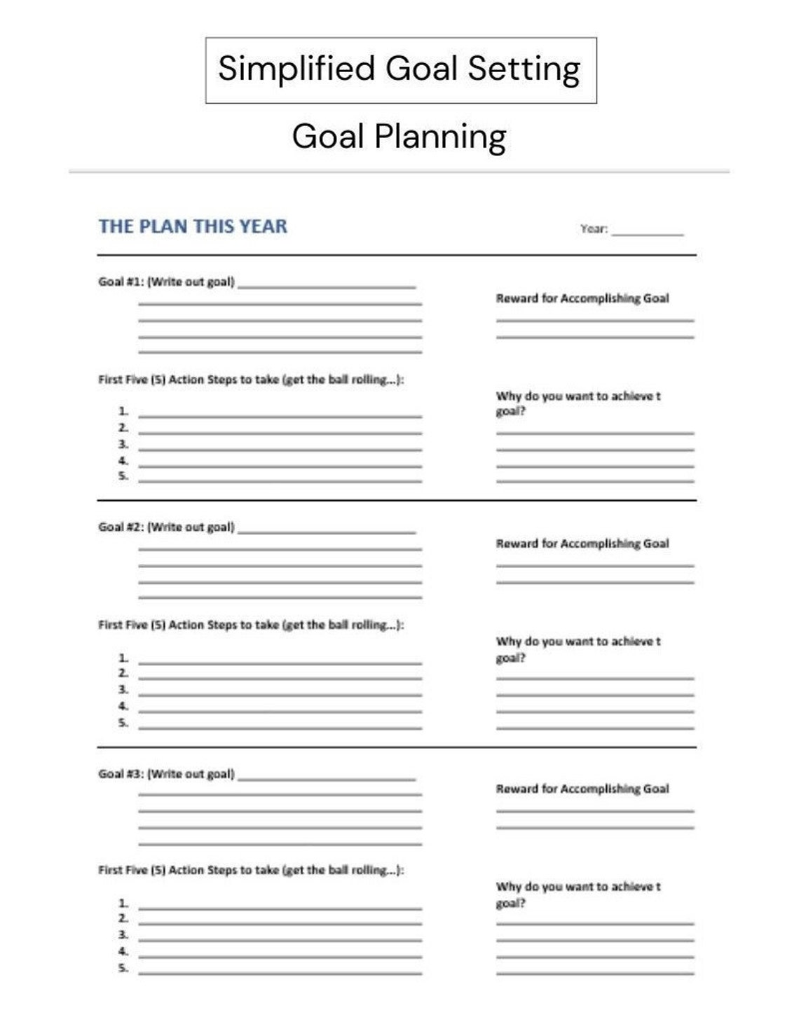 Professional -simplified Goal Setting System, Goal Planning, Focus Planning, Printable, Year ...
