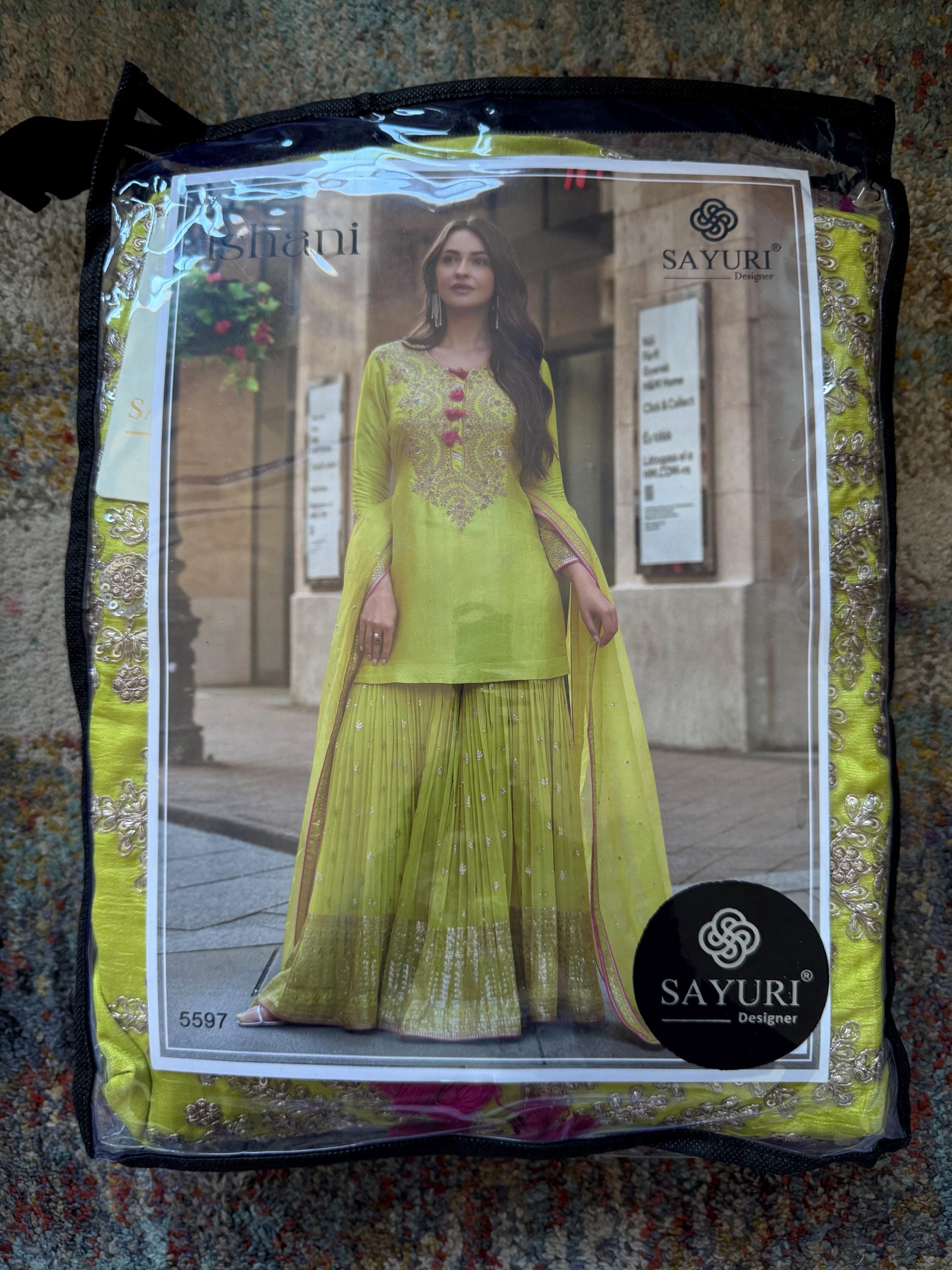 Vibrant Lime Green Embroidered Georgette Gharara Set With Sequin ...