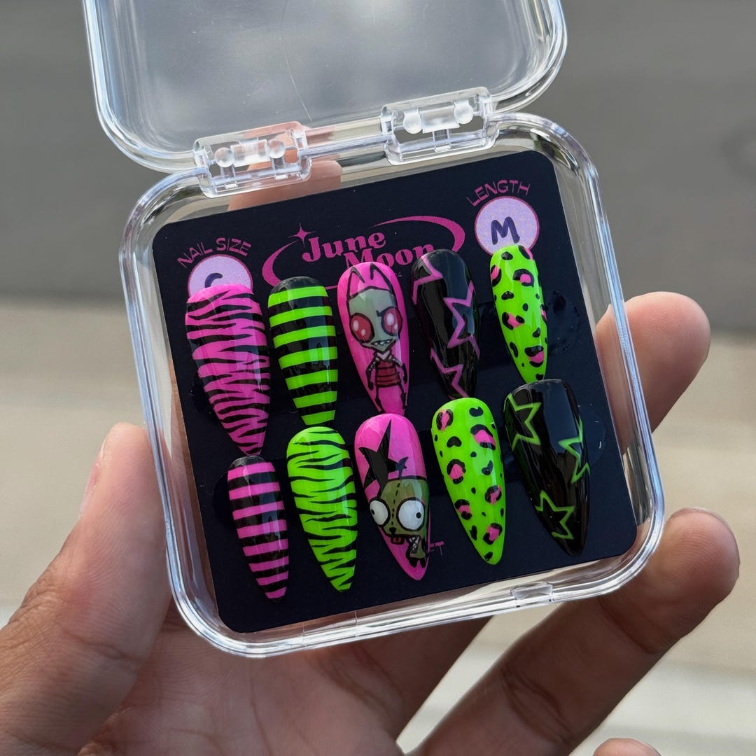Hand Made Press-on Nails - Invader Zim Scene Queen - READ DESCRIPTION ...