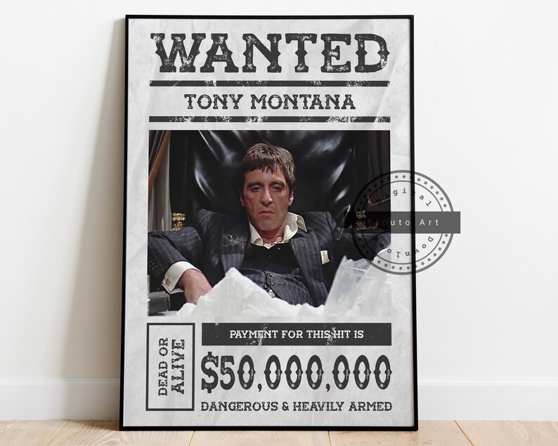 Printable Tony Montana Wanted Poster Scarface Poster Tony Etsy Denmark