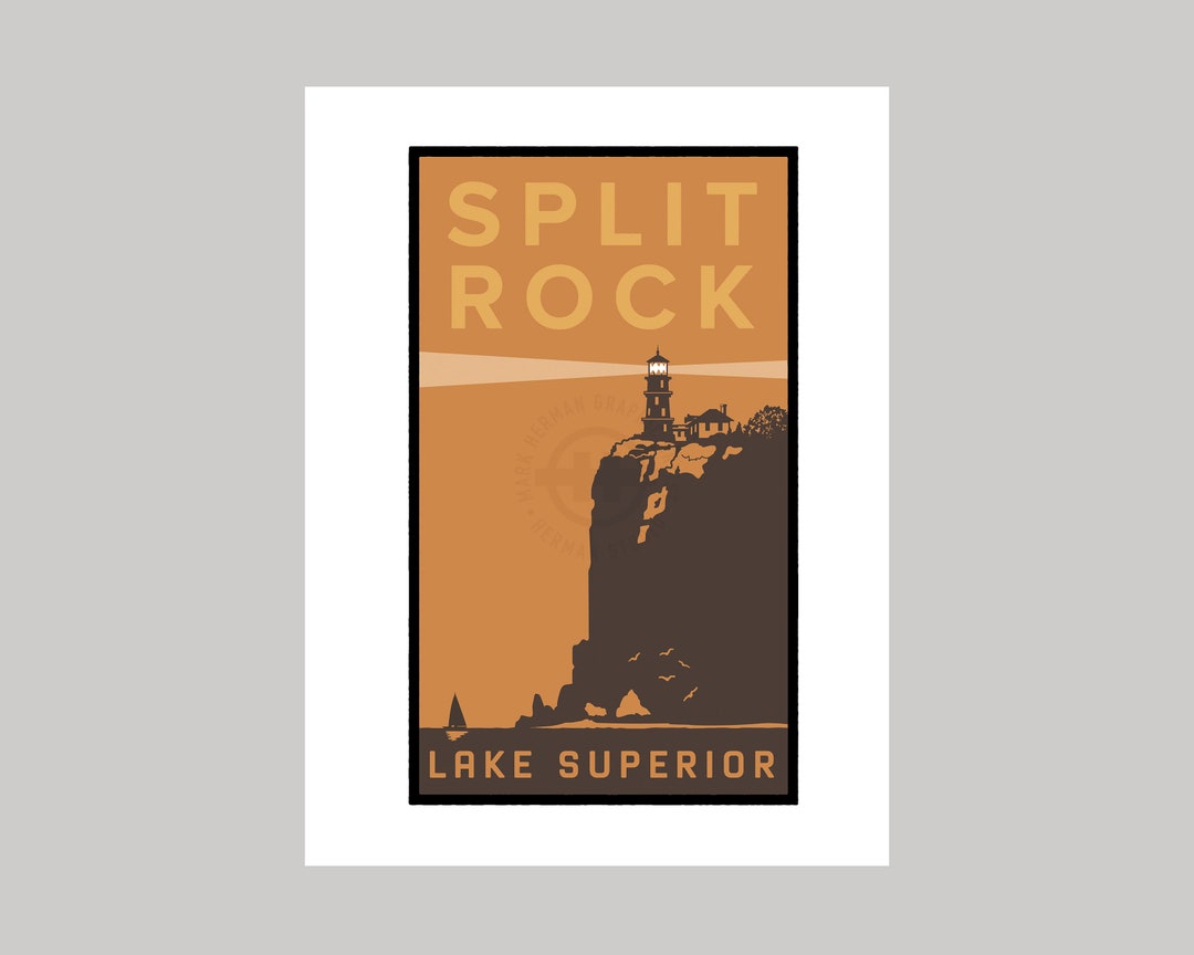Split Rock Lighthouse Cliffside Two Tone || Minnesota Landmark Original ...
