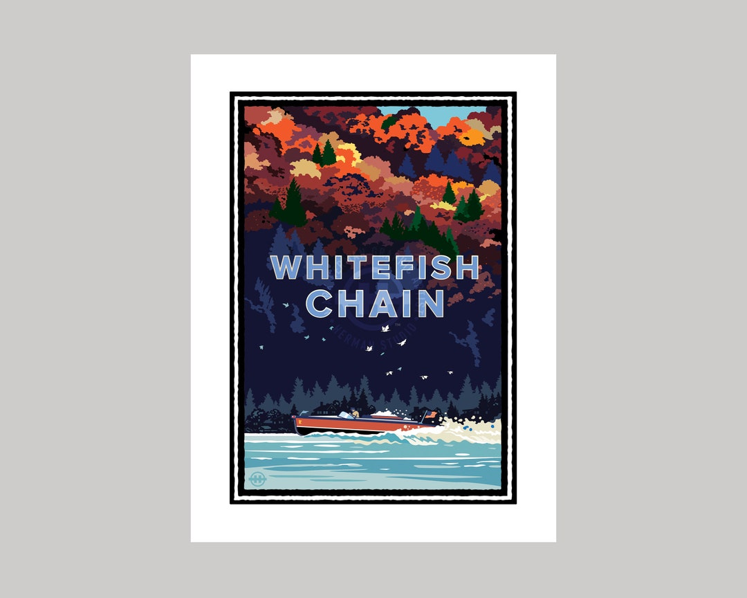Whitefish Chain Autumn Boat Ride || Minnesota Landmark Original Giclée ...