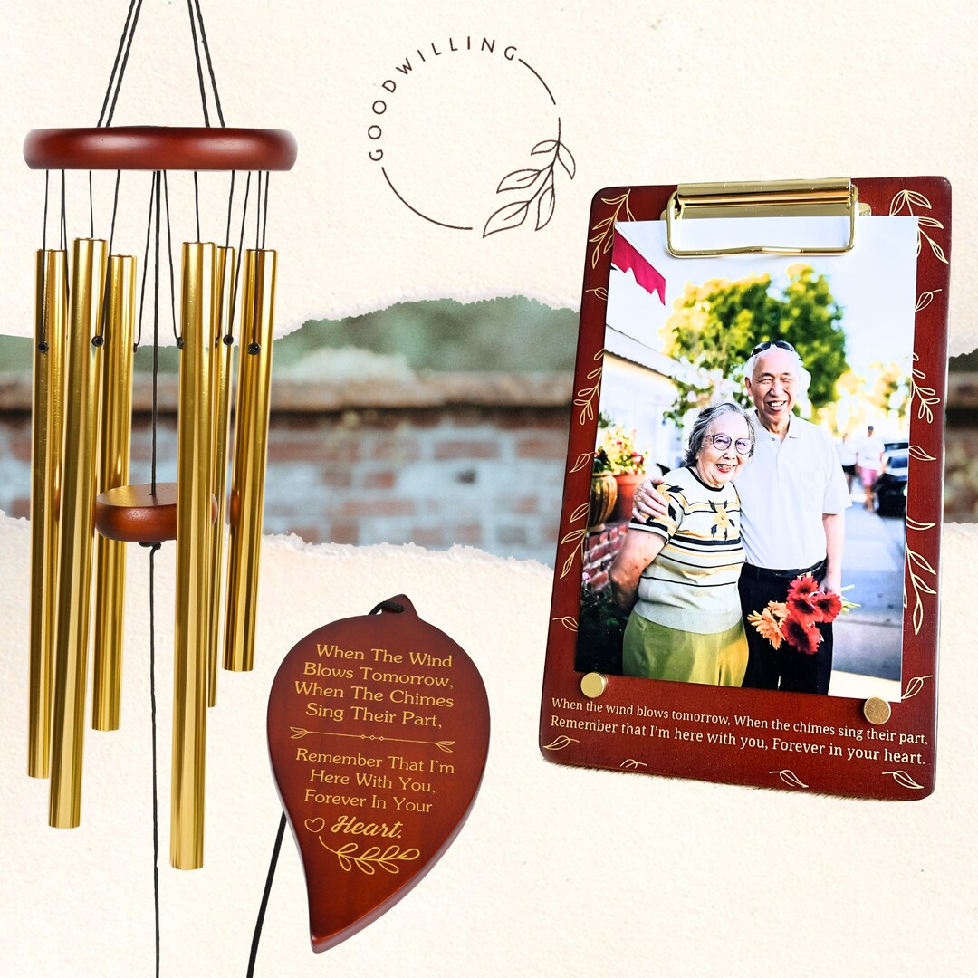 Memorial Wind Chimes With Picture Frame, Sympathy Wind Chimes for the ...
