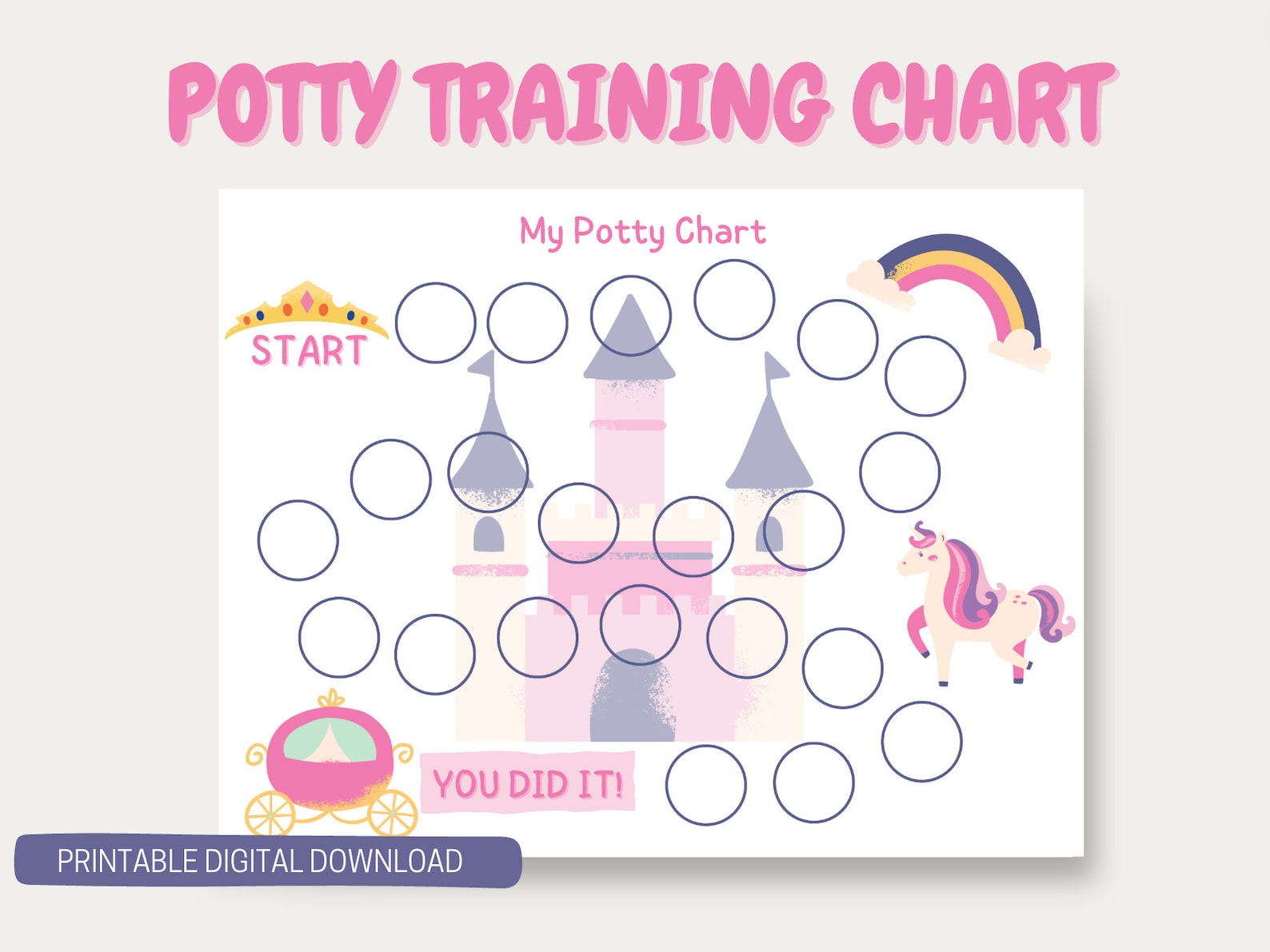 Princess Potty Training Chart, Unicorn Potty Training, Sticker Reward ...