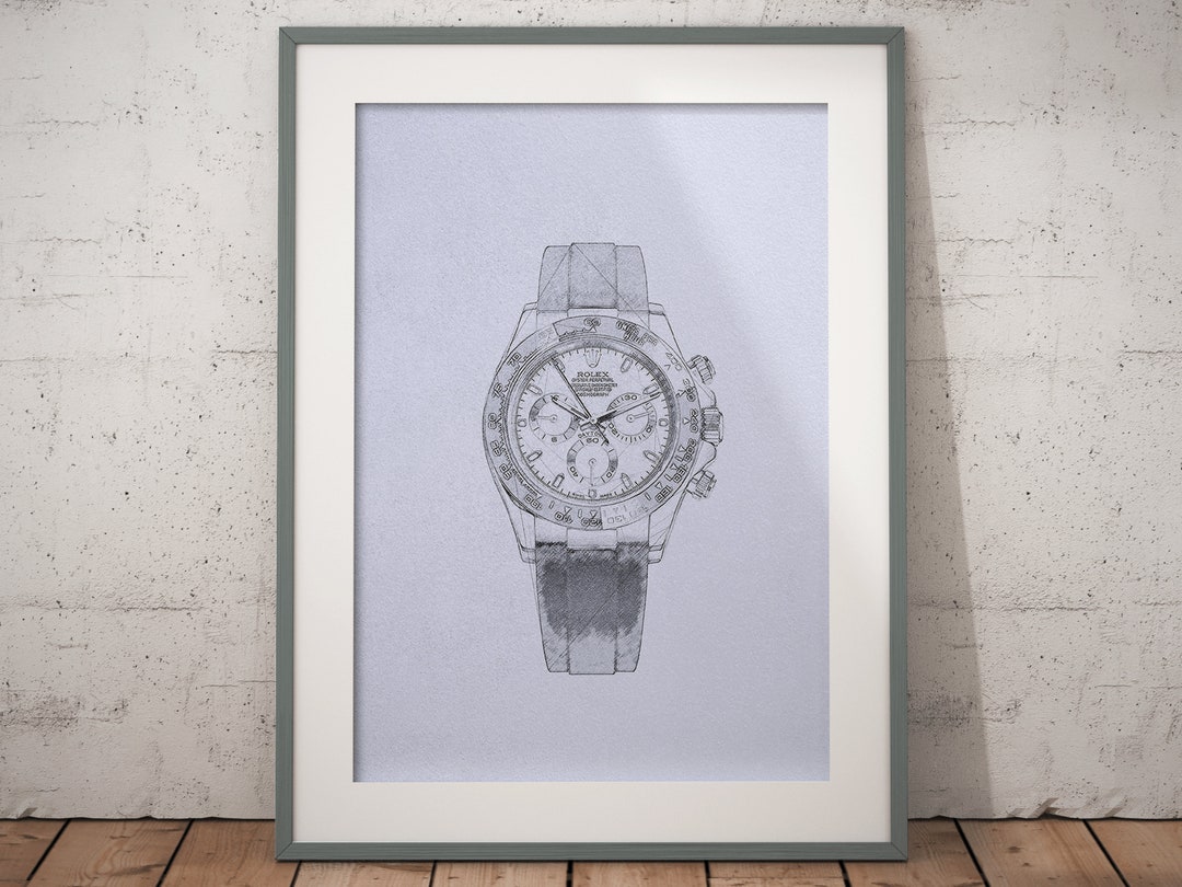 Rolex Daytona 116515LN Gold Watch Poster Print Technical Pencil Drawing ...