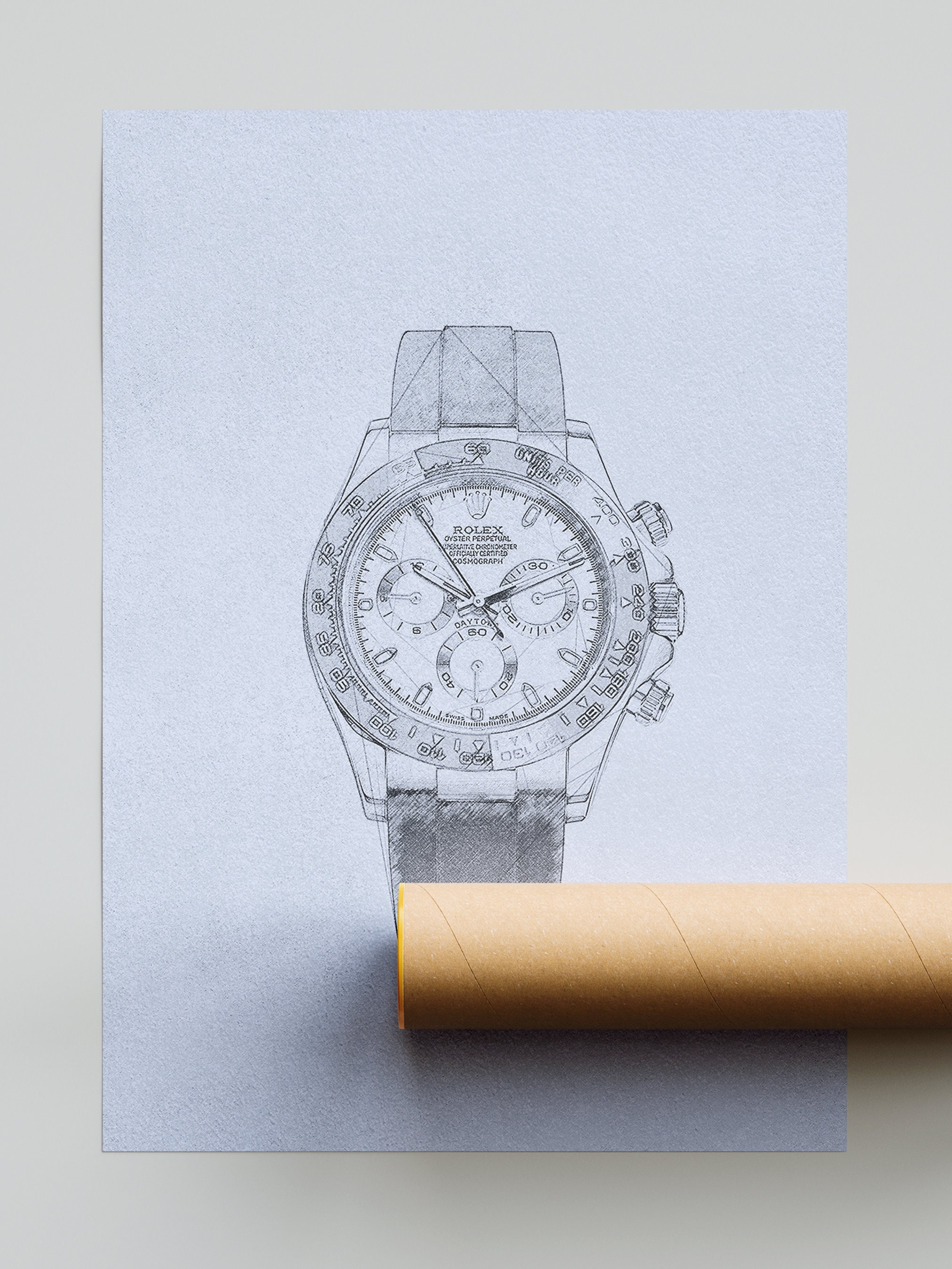 Rolex Daytona 116515LN Gold Watch Poster Print Technical Pencil Drawing ...
