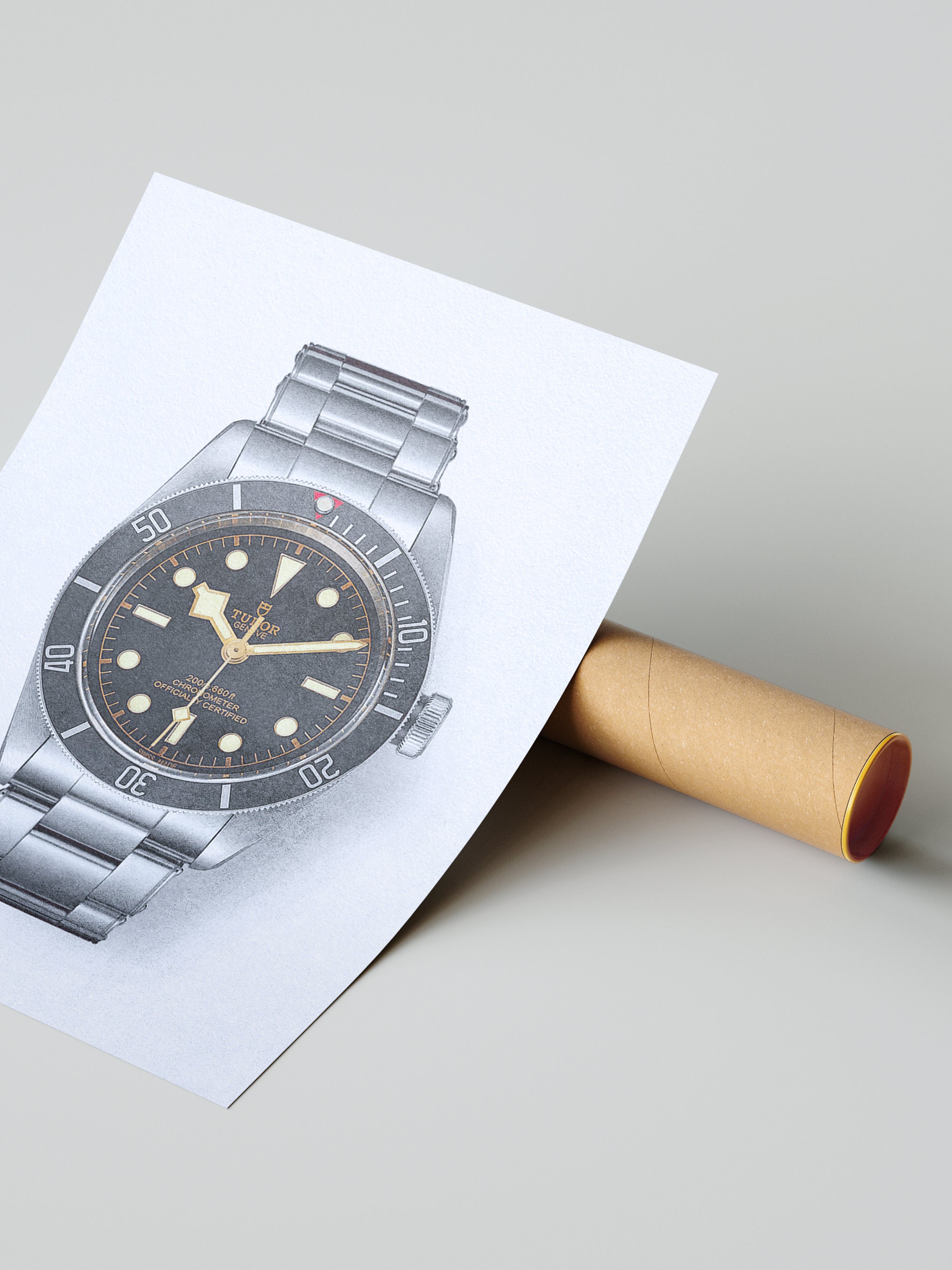 Tudor Black Bay Heritage Watch Poster Print Technical Pencil Drawing in ...