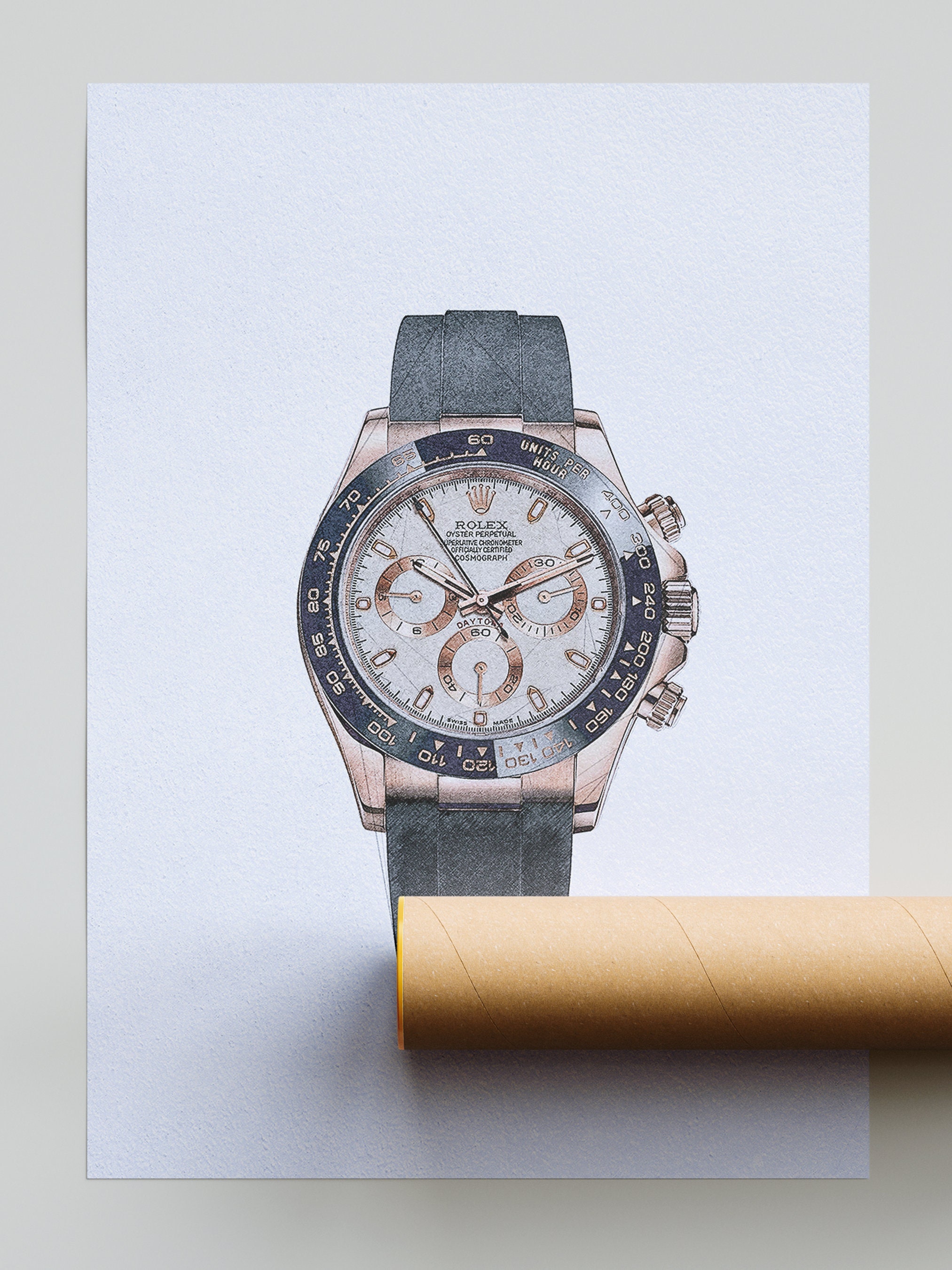 Rolex Daytona 116515LN Gold Watch Poster Print Technical Pencil Drawing ...