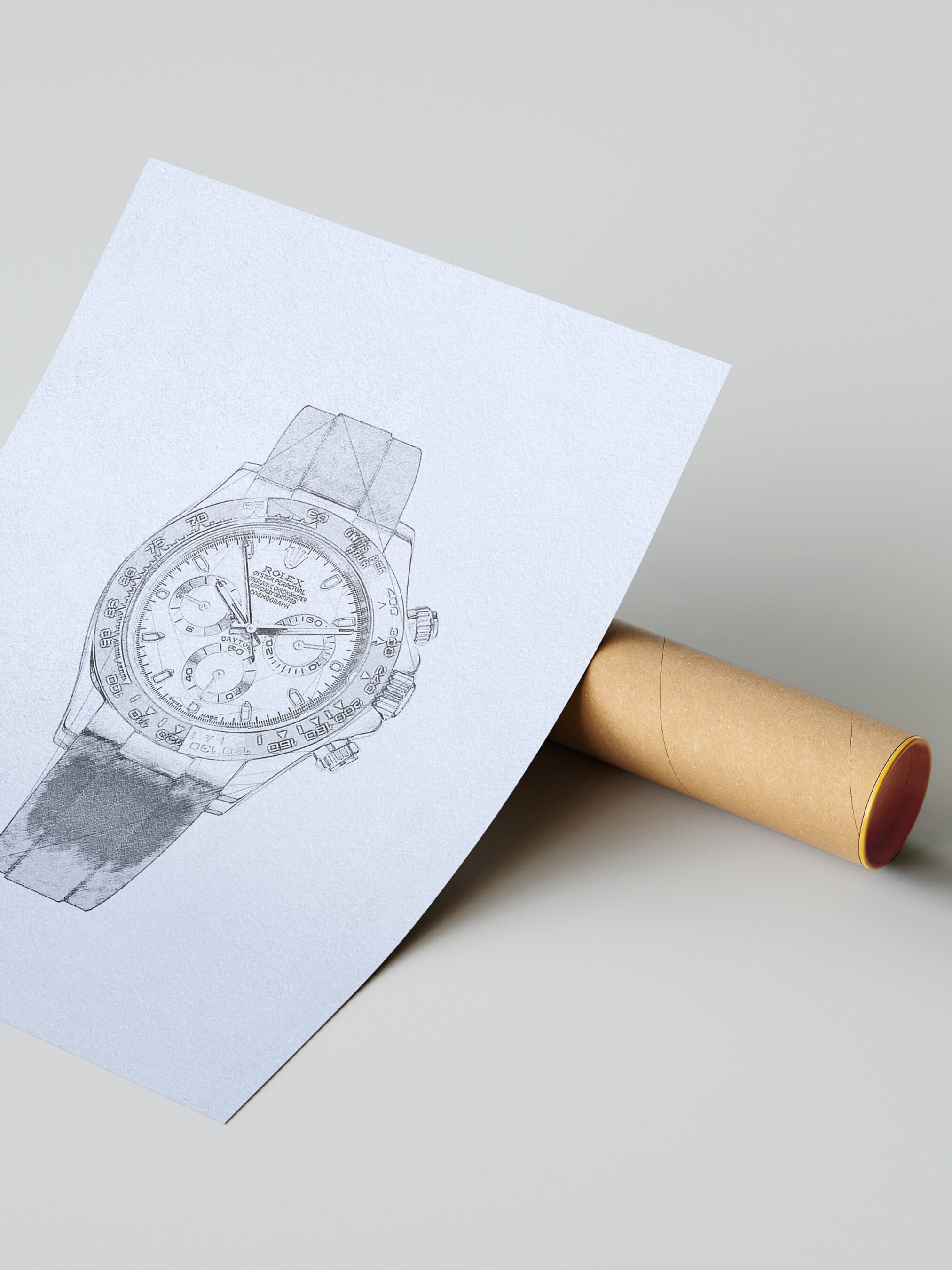Rolex Daytona 116515LN Gold Watch Poster Print Technical Pencil Drawing ...