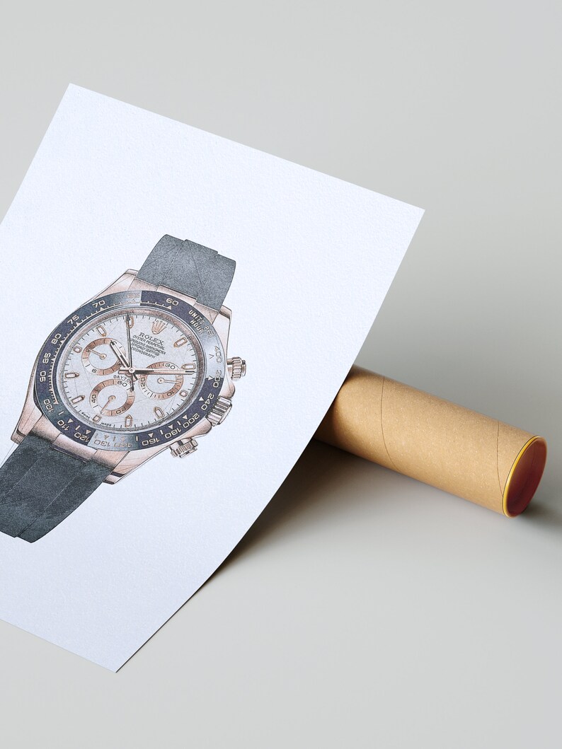 Rolex Daytona 116515LN Gold Watch Poster Print Technical Pencil Drawing ...