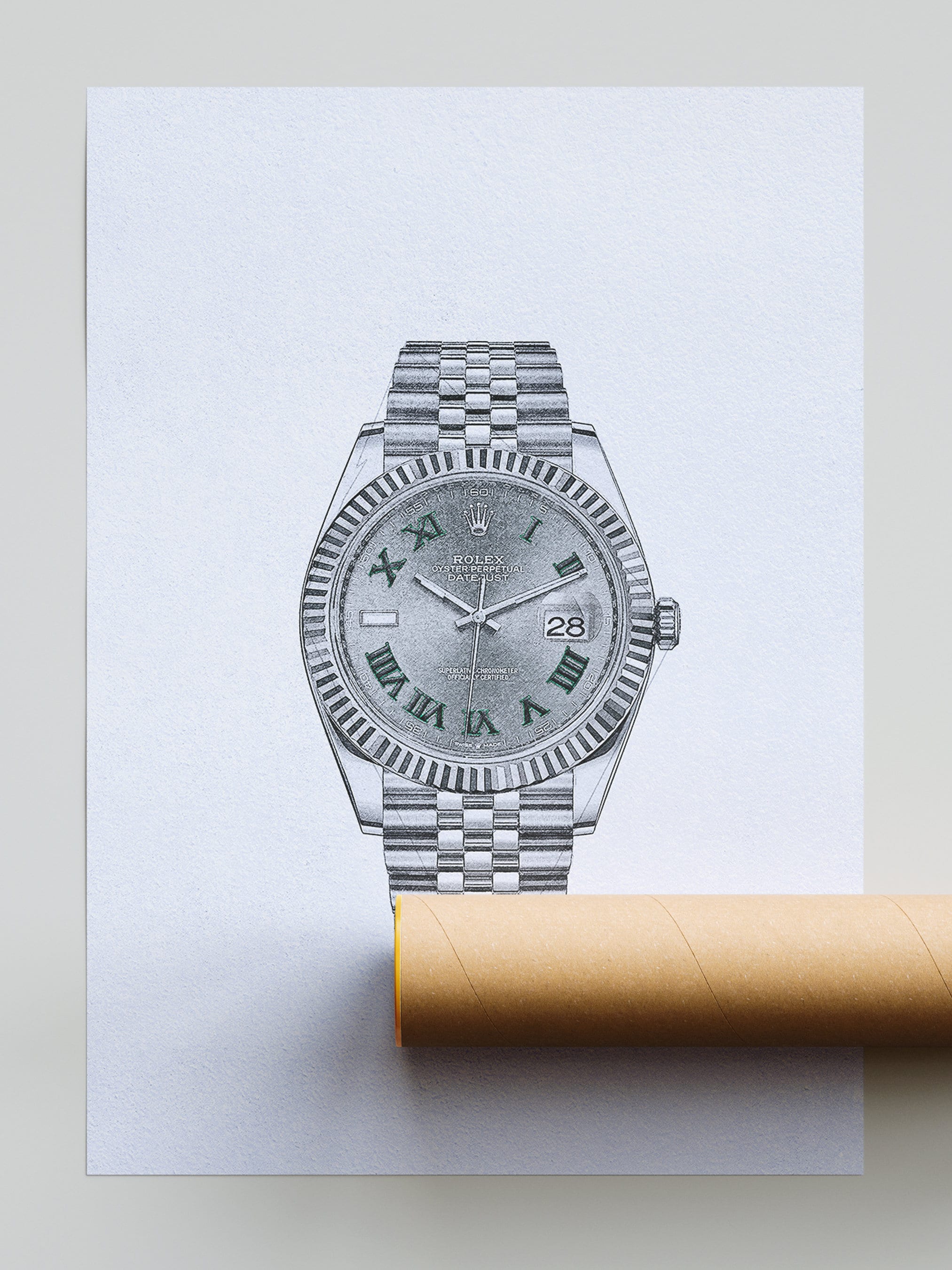 Rolex Datejust 126334 'wimbledon' Watch Poster Print Technical Pencil ...