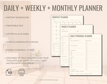 Planner Bundle: Monthly, Weekly, Daily Pages, Elegant Pink to Do List ...