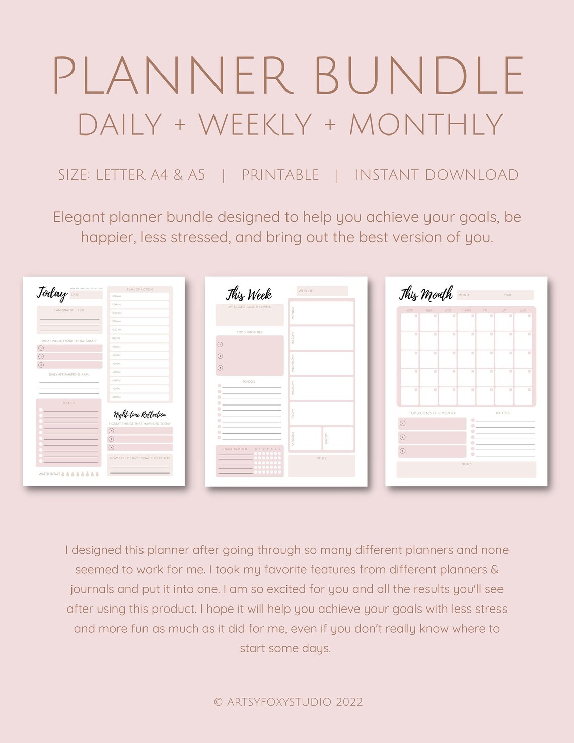 Planner Bundle: Monthly, Weekly, Daily Pages, Elegant Pink | to Do List ...