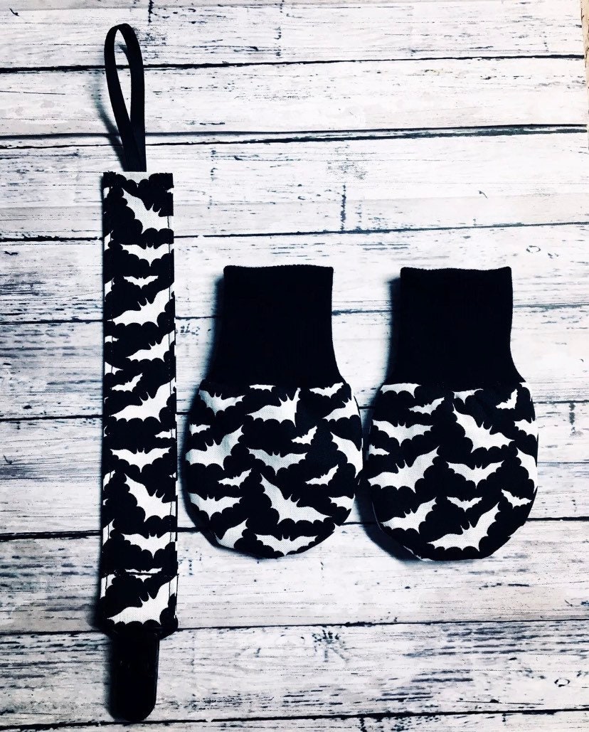 Goth Spooky Midnight Creatures Bats Pacifier Clip Mitts Baby - Etsy