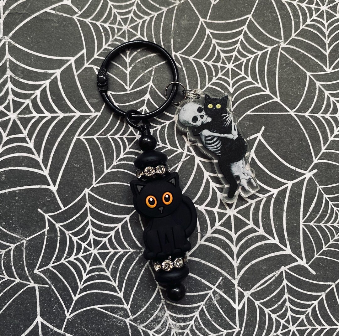 Black Cat Skeleton Friend Keychain Bag Clip - Etsy