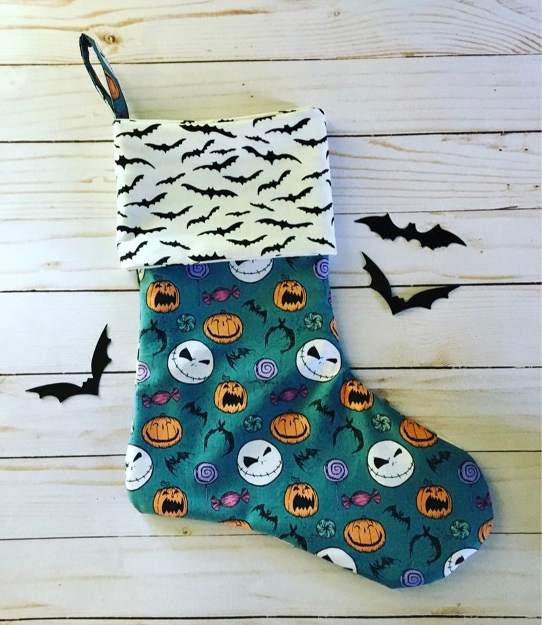 Spooky Nightmare King Christmas Stocking Gothic Bats Skeleton Monster ...