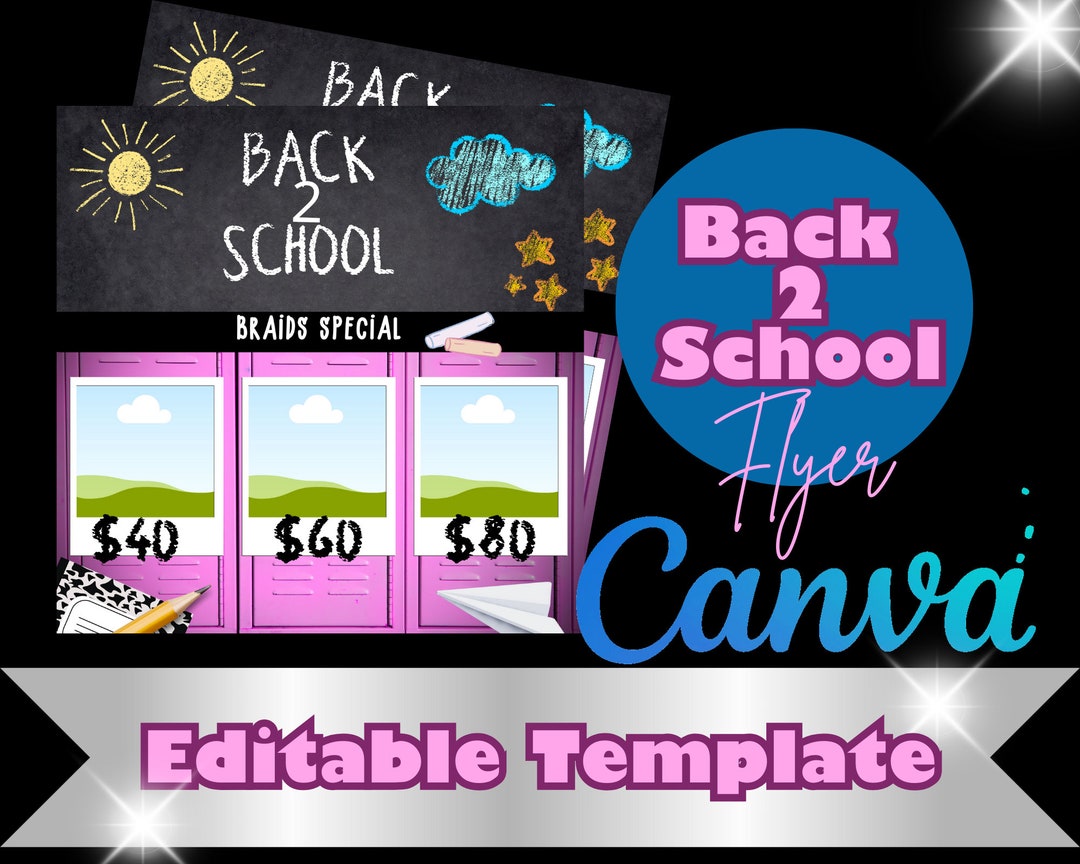 Back 2 School Chalk Editable Flyer Template PNG Canva - Etsy
