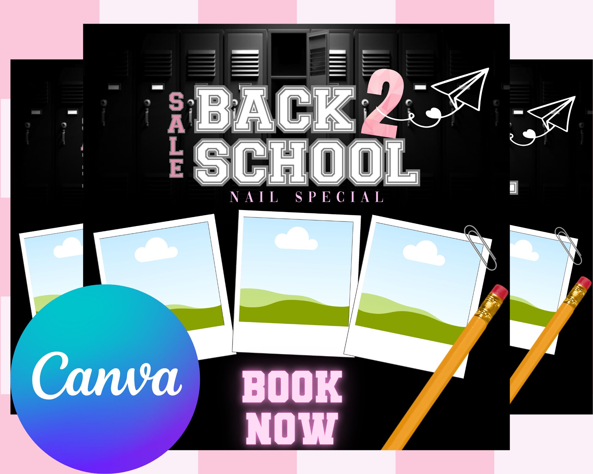 Back 2 School Black Lockers Flyer Editable Template Canva PNG - Etsy