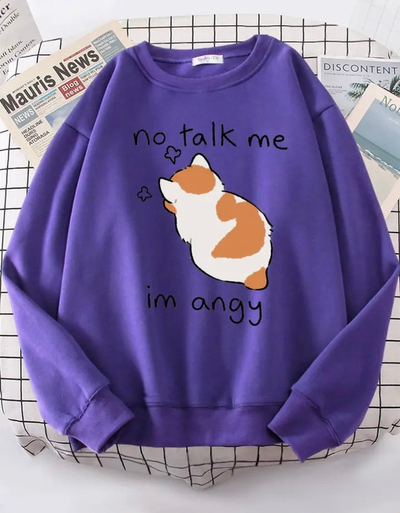 Female Sweatshirts, No Talk Me, Angry Cat, Oversize, Long Sleeve - Etsy