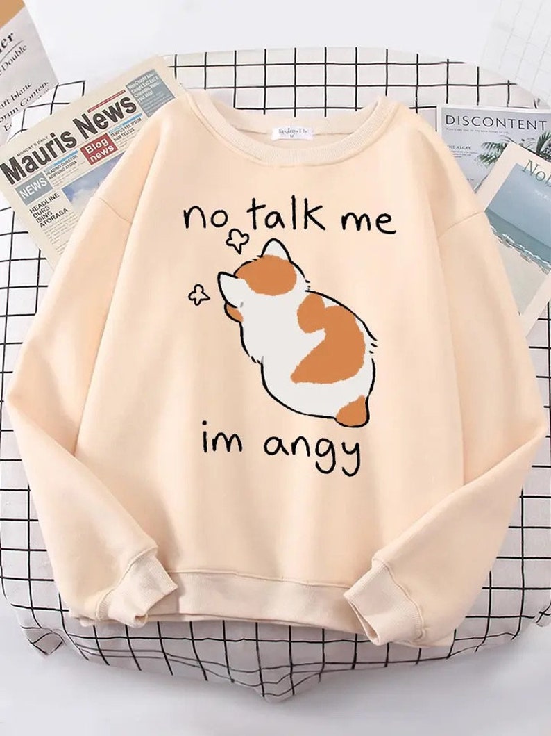 Female Sweatshirts, No Talk Me, Angry Cat, Oversize, Long Sleeve - Etsy