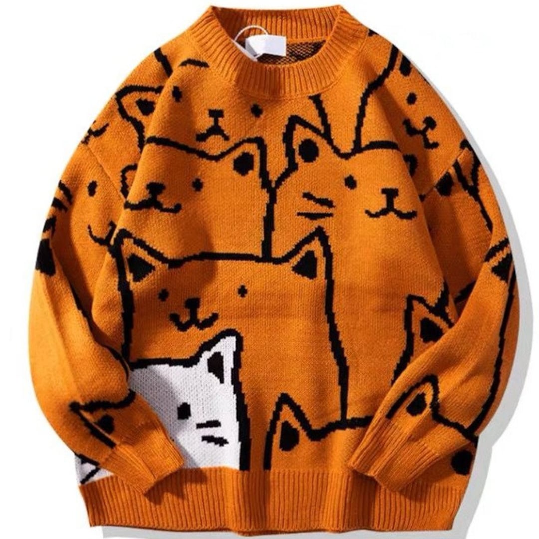 Japanese Harajuku Sweater Men 2021 Autumn Winter New Cartoon Loose